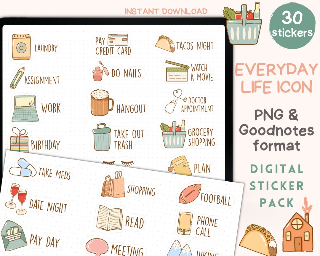 EVERYDAY LIFE ICON Stickers for Goodnotes, House Chores Digital ...