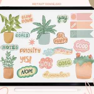 Digital Planner Stickers, Potted Plants Sticker Set, House Garden ...
