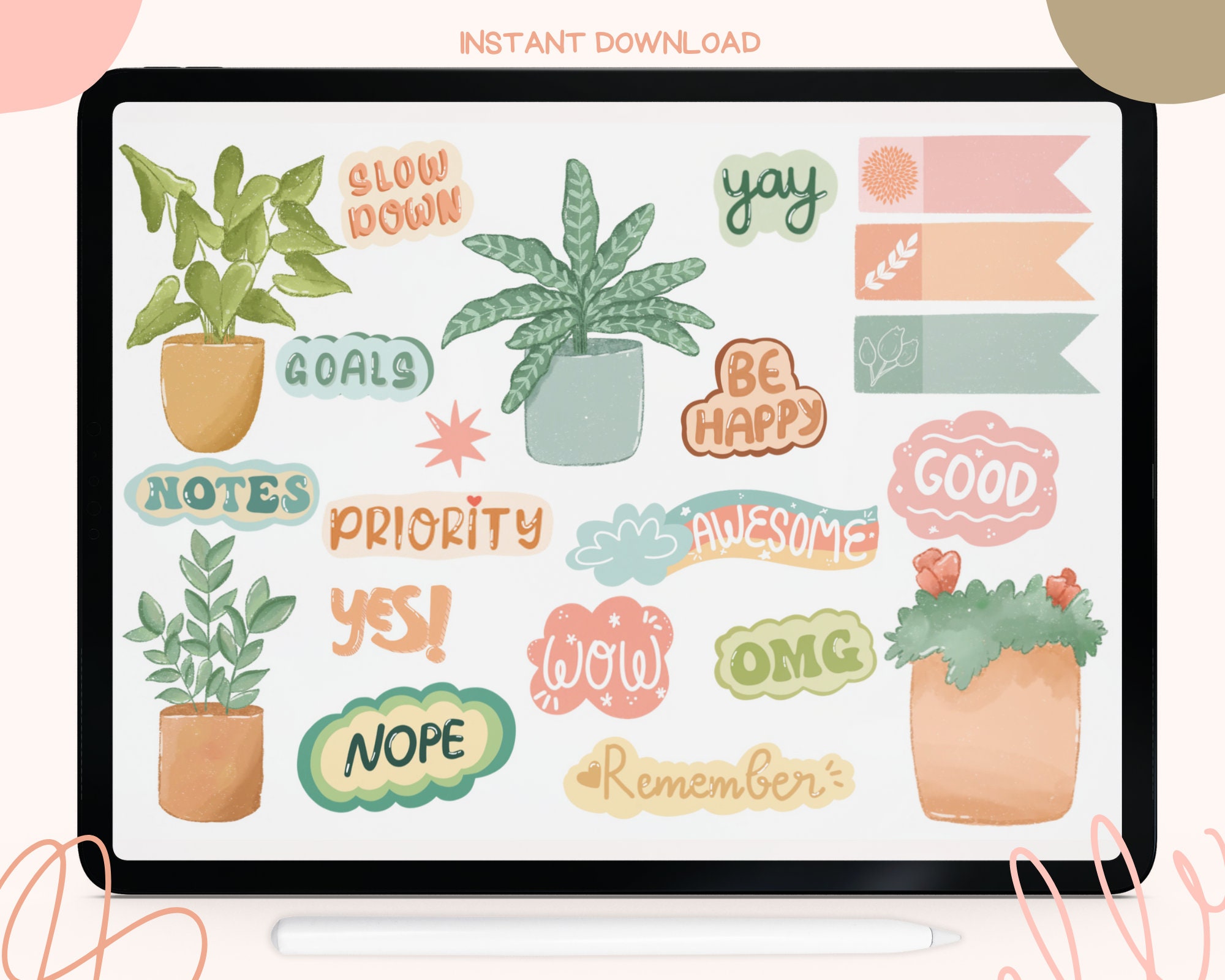 Digital Planner Stickers, Potted Plants Sticker Set, House Garden ...