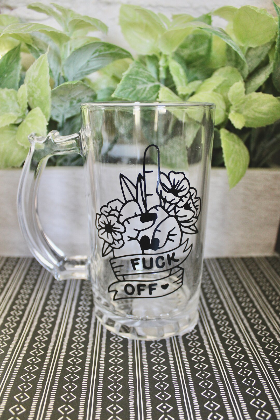 Middle Finger & Floral 12oz Glass Drinking Mug - Etsy