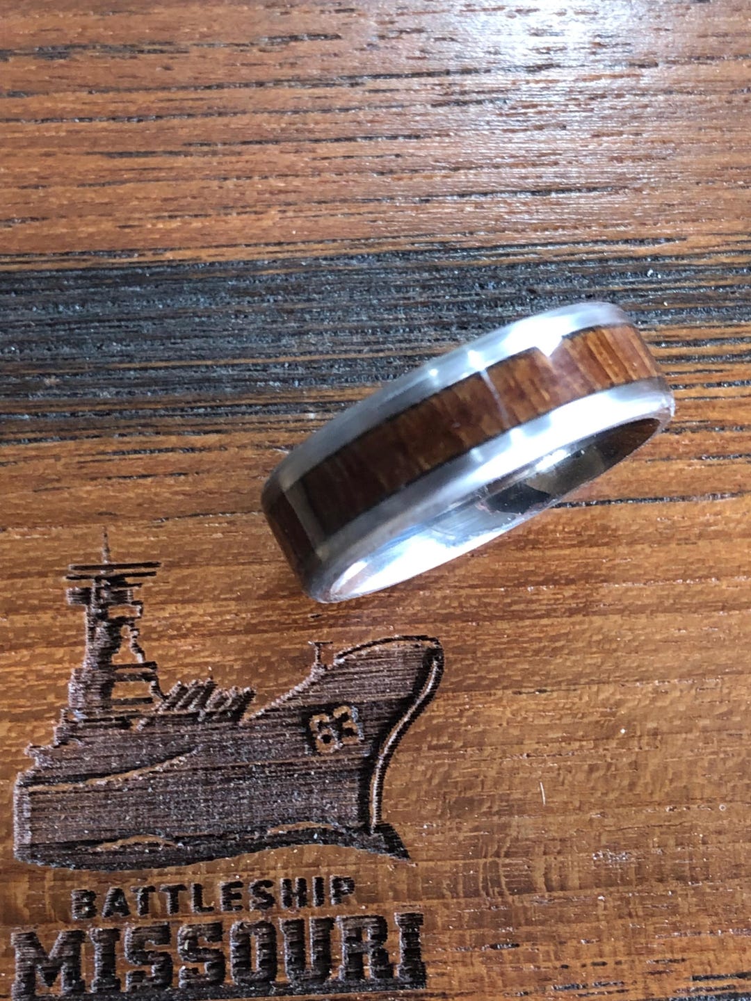 Battleship Missouri Teak Inlay Ring - Etsy
