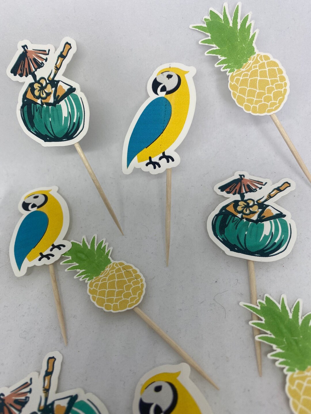 Club Tropicana Cupcake Toppers, Hawaiian Themed Party Cake Toppers ...