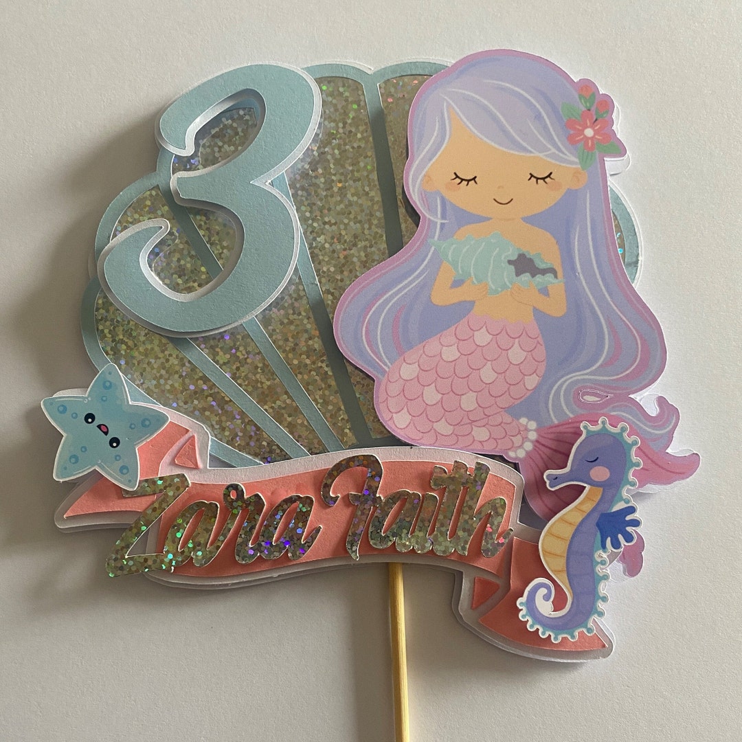 Personalised Mermaid Theme Cake Toppers - Etsy