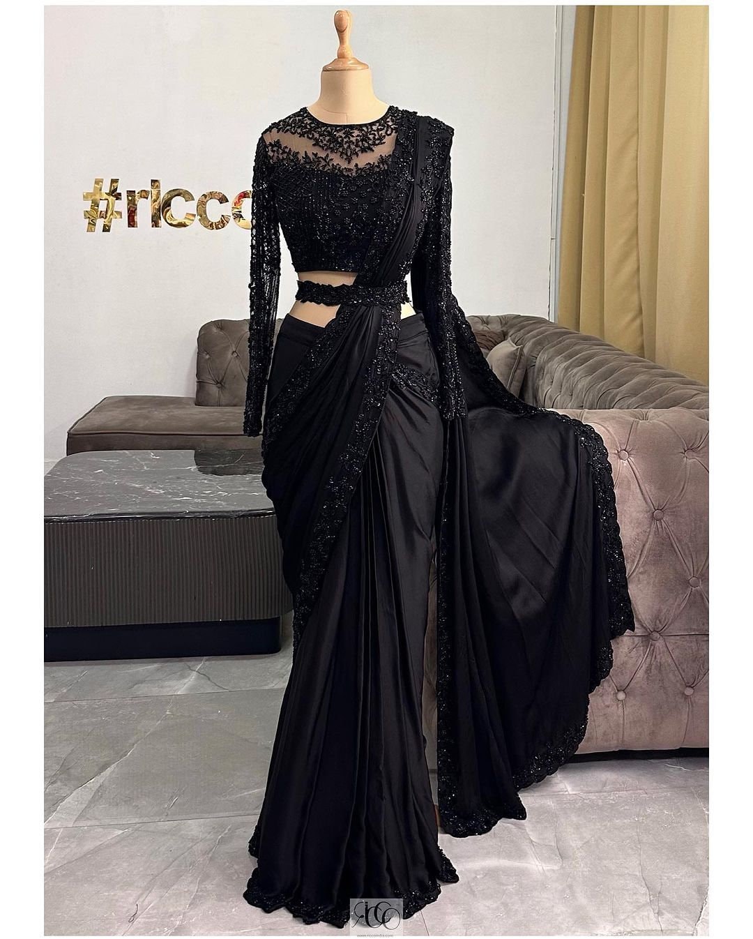 Black Georgette Sequence Saree Saree for USA Women Designer - Etsy