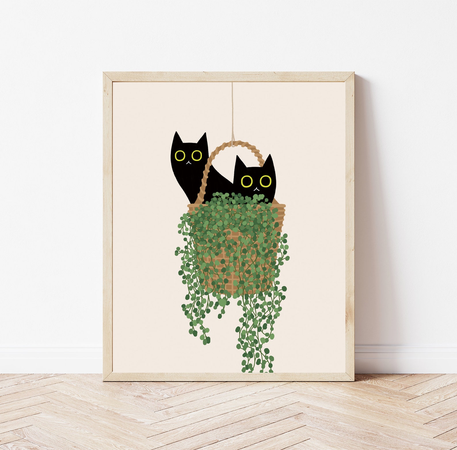 Cat Printable Wall Art Black Cat Illustration House Plant - Etsy