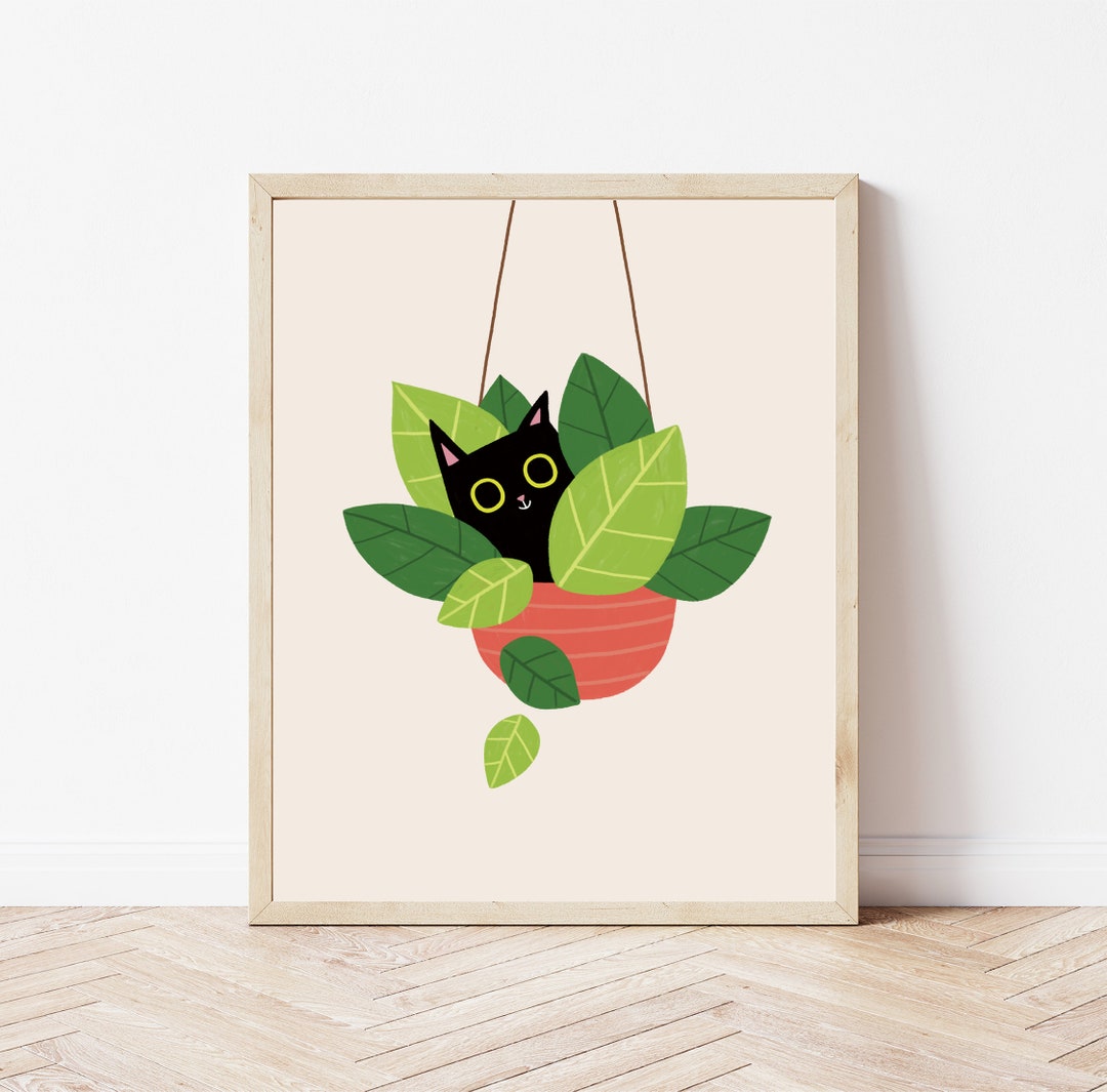 Black Cat Wall Art, Printable Black Cat, Boho Home and Cat Poster, Cat ...