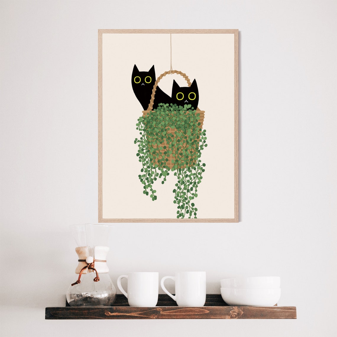 Cat Printable Wall Art Black Cat Illustration House Plant - Etsy