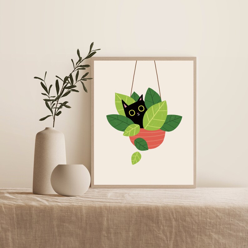 Black Cat Wall Art Printable Black Cat Boho Home and Cat - Etsy