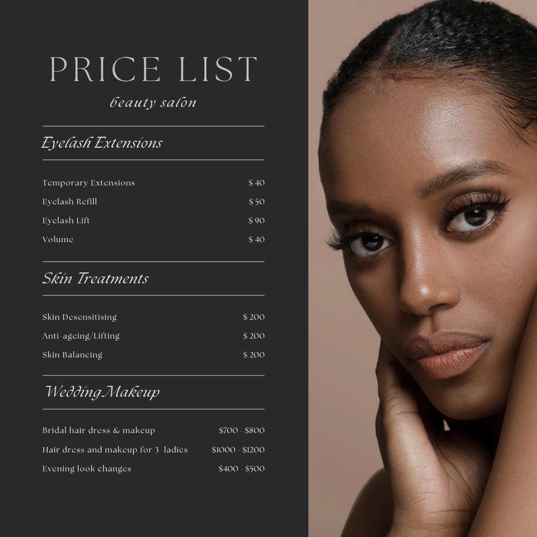 Luxury Beauty Salon Price List Canva Template | Editable Price Menu for ...