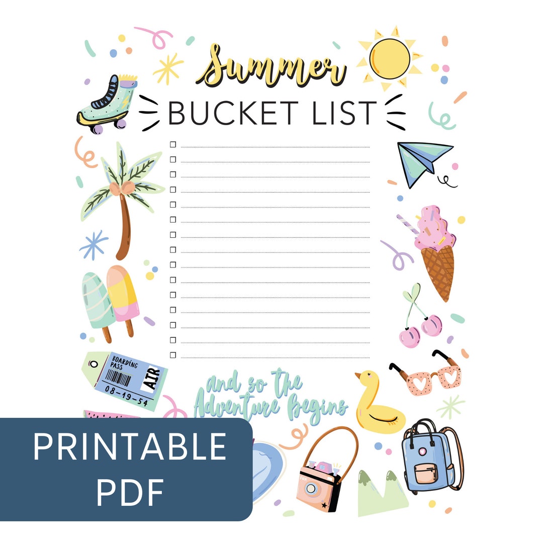 Summer Bucket List Printable Bucket List Activity for Kids Download ...