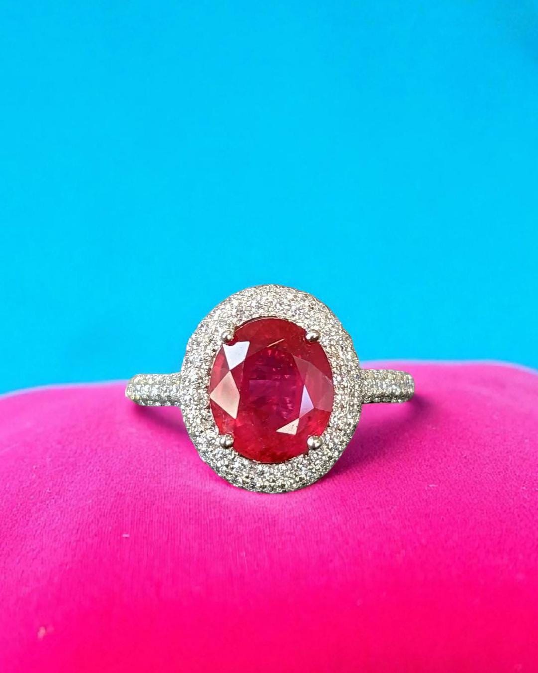 Vintage Oval Ruby Halo Engagement Ring, 14k Rose Gold, Diamond Surround ...