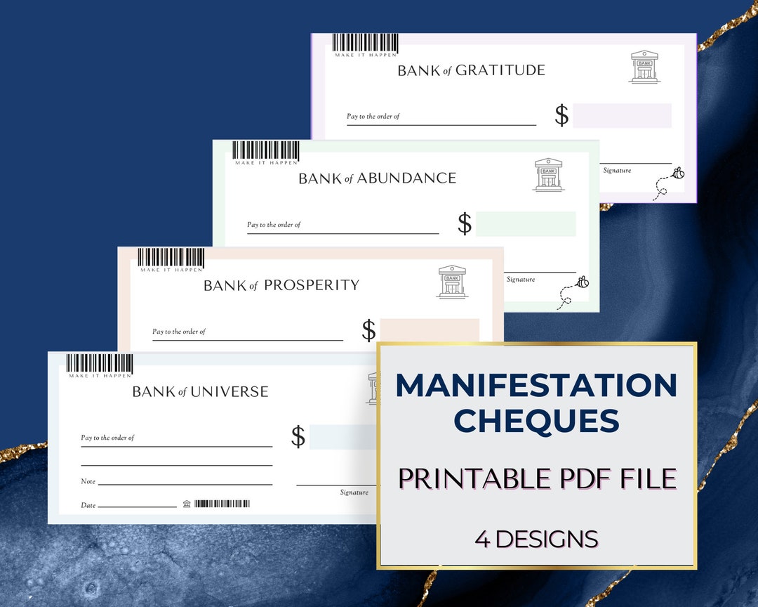Printable Manifestation Cheques, Vision Board Check, Law of Attraction ...