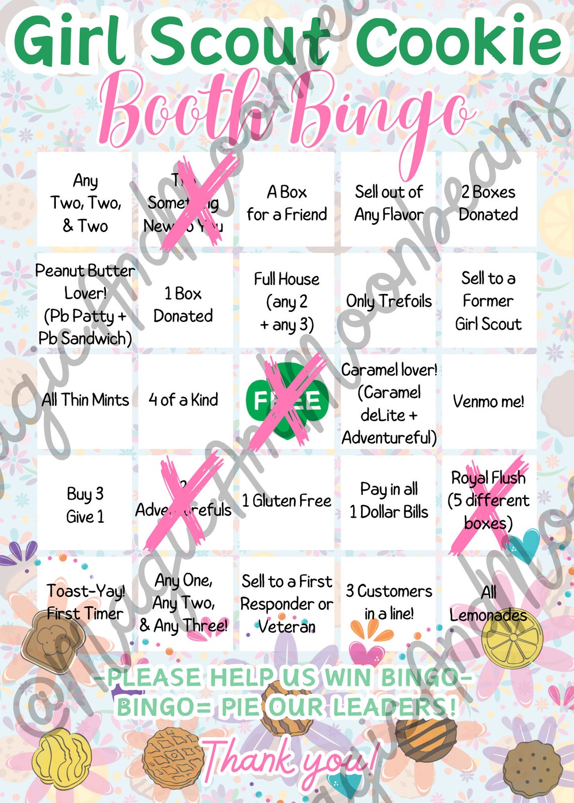 Downloadable Girl Scout Cookie Booth Bingo Game for Scouts to Play ...