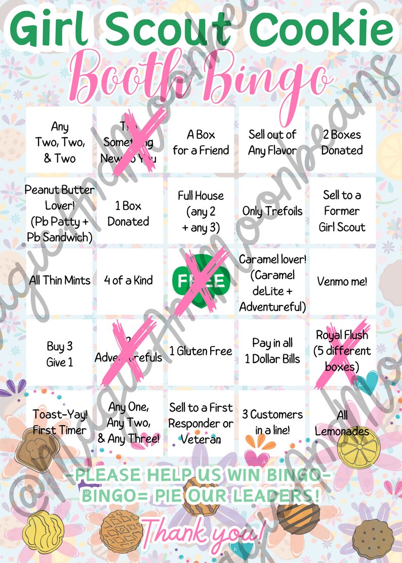 Downloadable Girl Scout Cookie Booth Bingo Game for Scouts to Play ...