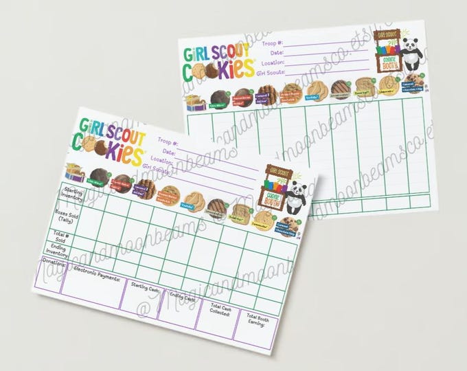 ABC Girl Scout Cookie Booth Tally Cookies Count Sheet Printable Smart ...