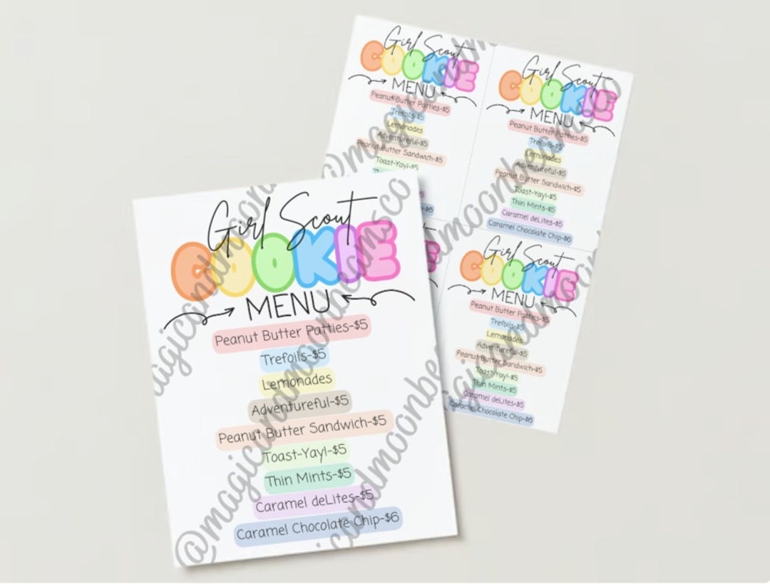 Downloadable Girl Scout Cookie Menu ABC Baker Prices Editable in Free ...