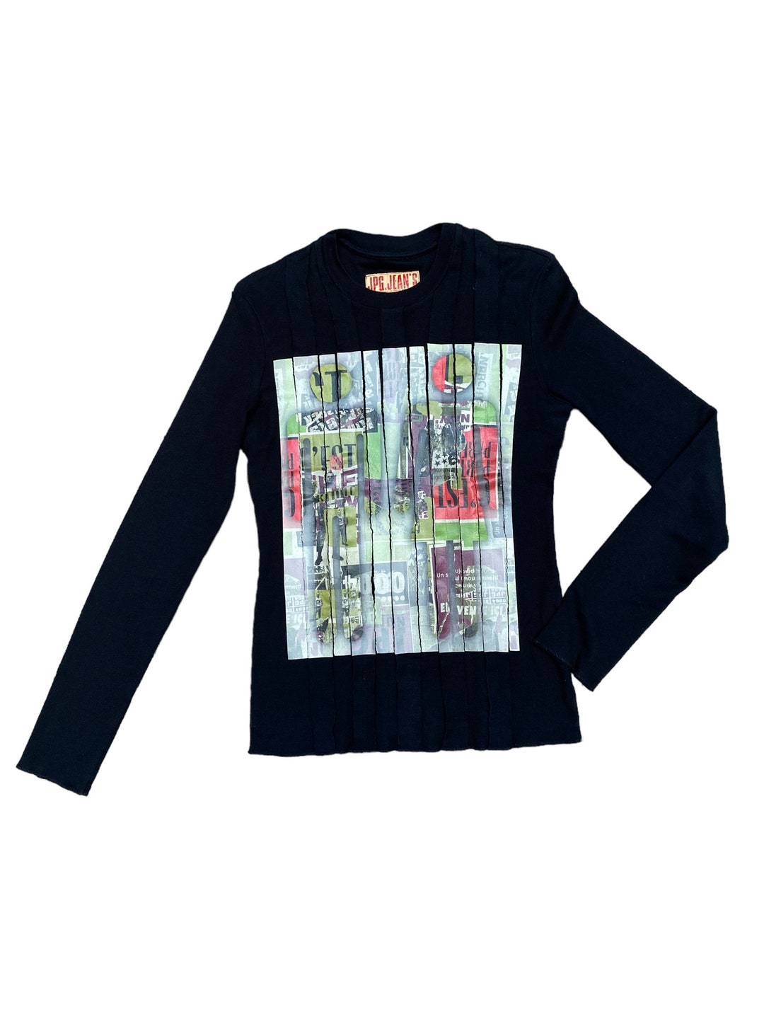 Jean Paul Gaultier Anarchy Print Vintage Lacerado Negro Mangas Largas ...