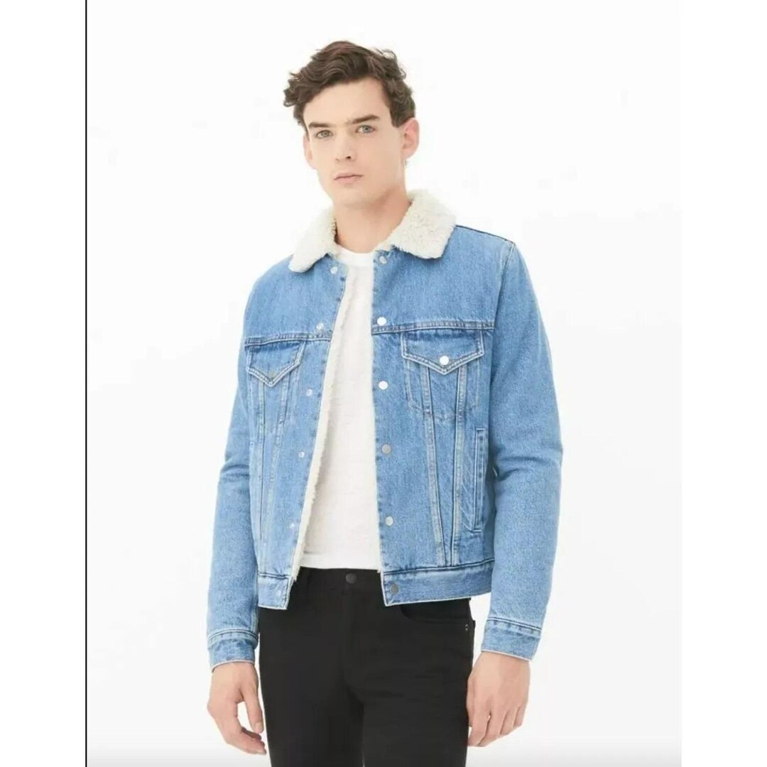 Sandro Lightwash Denim Shearling Jacket Sherpa Lined Size XS - Etsy
