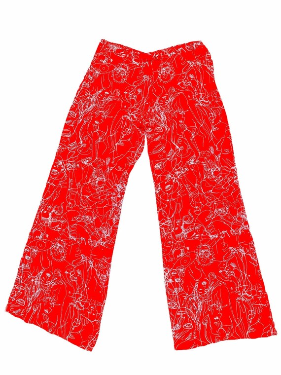 90s Jean Paul Gaultier Vintage Drawings Wide Red Silk Like 90s Jean Paul Gaultier Vintage Drawings Wide Red Silk Like