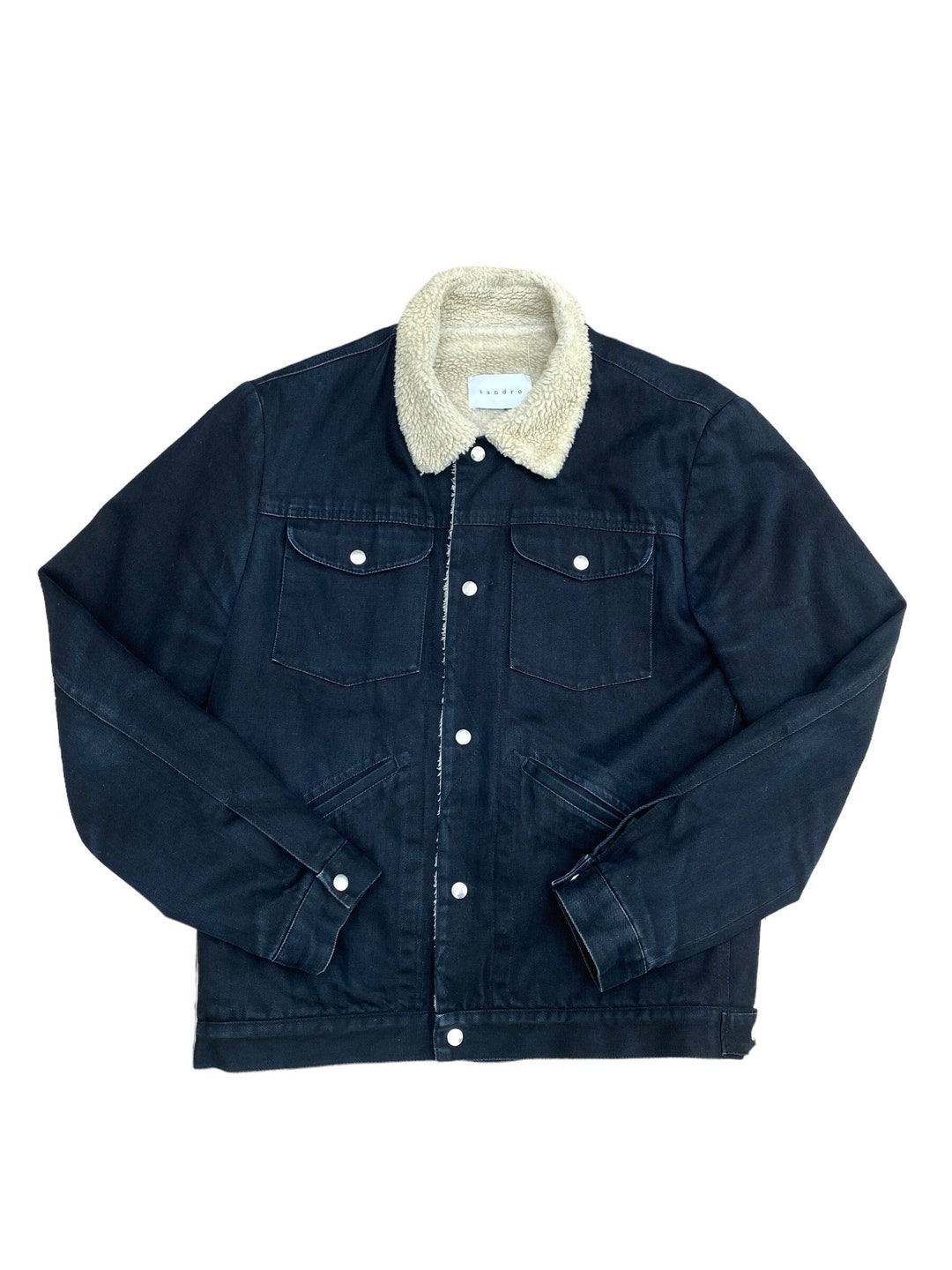 Sandro Black Shearling Jacket Fully Lined - Etsy