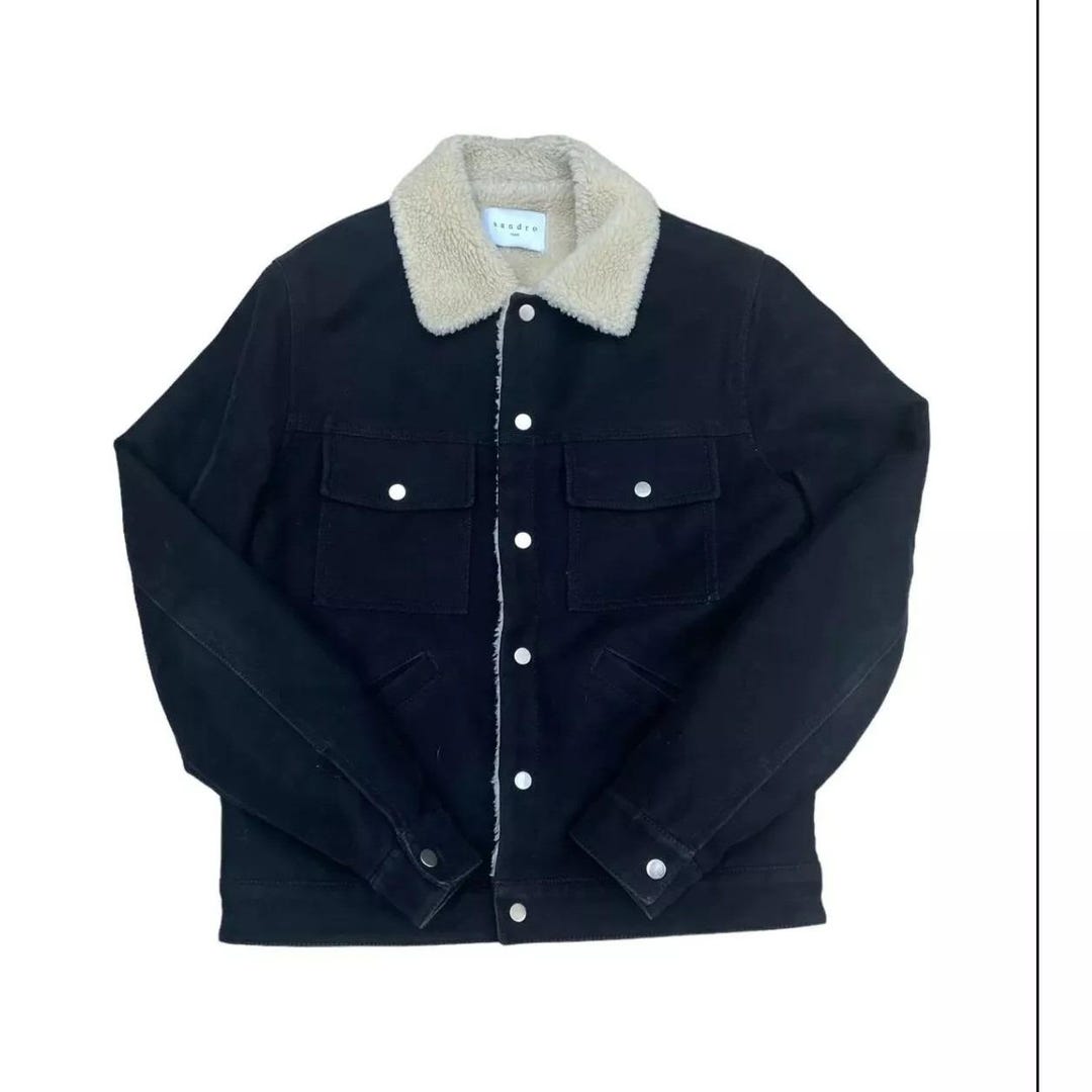 Sandro Black Shearling Jacket Fully Lined Size M - Etsy