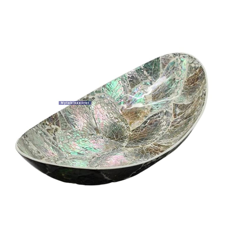 Mytablesecret Abalone Shell Inlayed Rectangular Plate, Oval Shaped Bowl ...