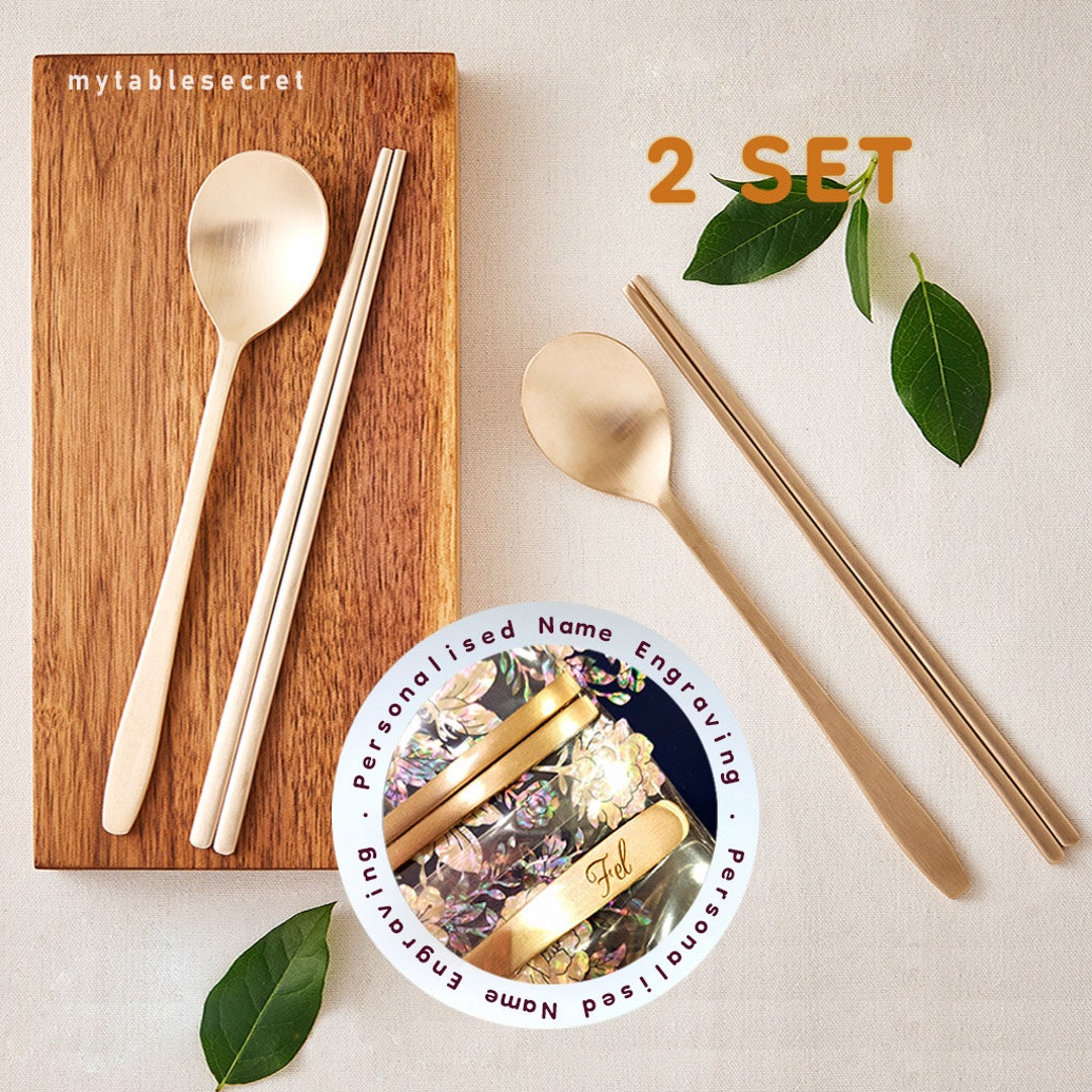 Korean Bronzeware Spoon & Chopstick Set With Personalized Engraving - Etsy