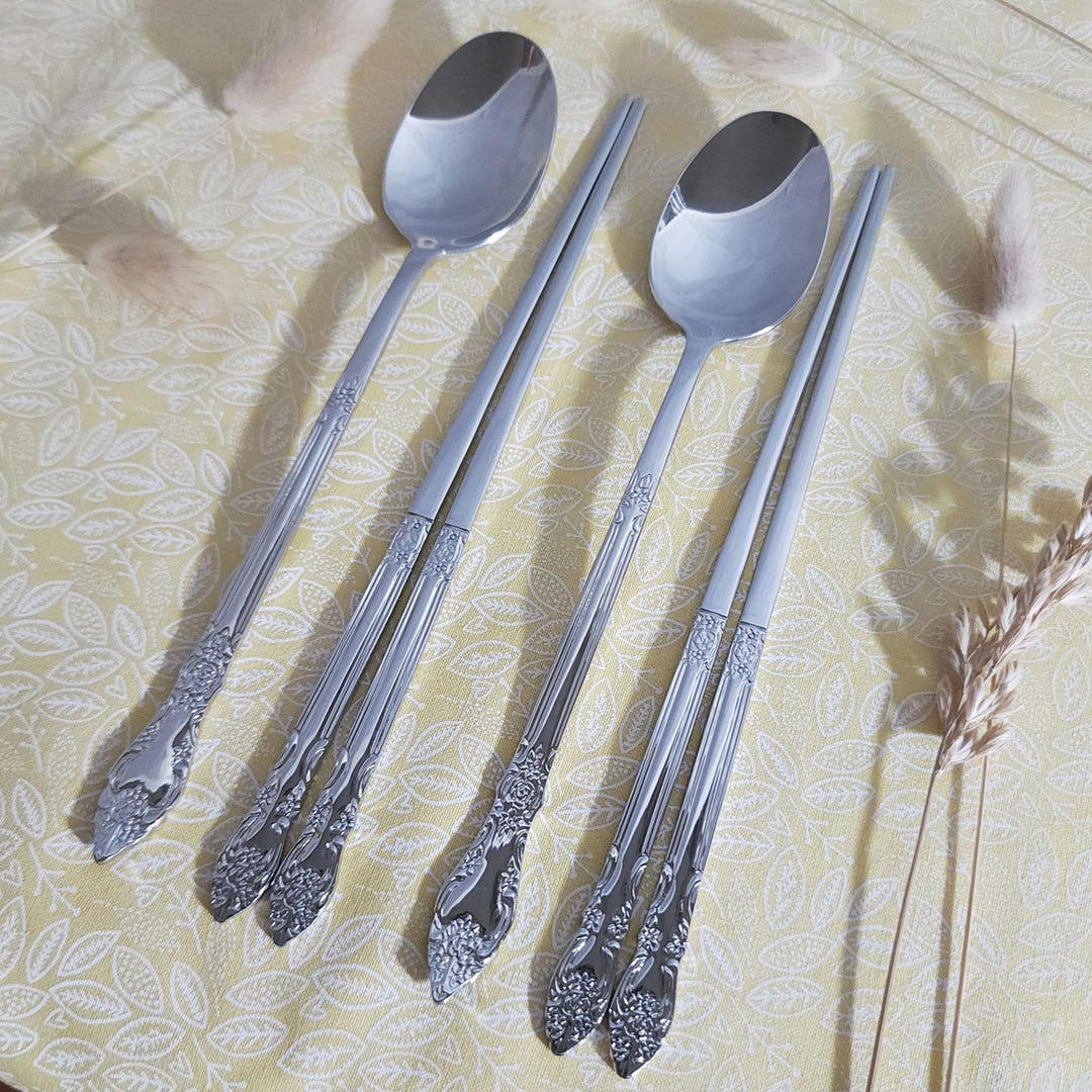 Korean Utensil Set, Premium Stainless Steel Chopsticks and Spoons - Etsy