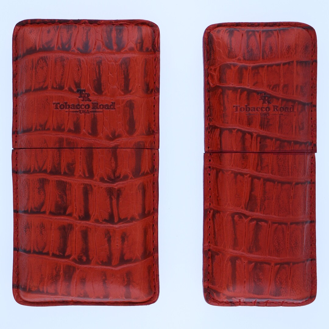 Sunset Red Luxury Cigar Case - Two Sizes - Croco Embossed Certified ...