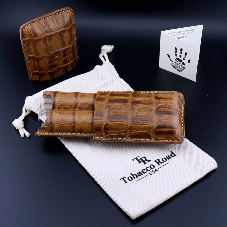 Honey Tan Luxury Cigar Case Two Sizes Croco Embossed Certified Italian ...