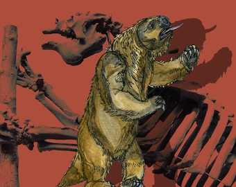 Vintage Mylodon Robustus Giant Ground Sloth 1800s Science Illustration ...