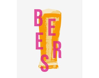 Beers Unframed Poster Vintage Beer Lovers Wall Art, Bar Decoration, Man ...
