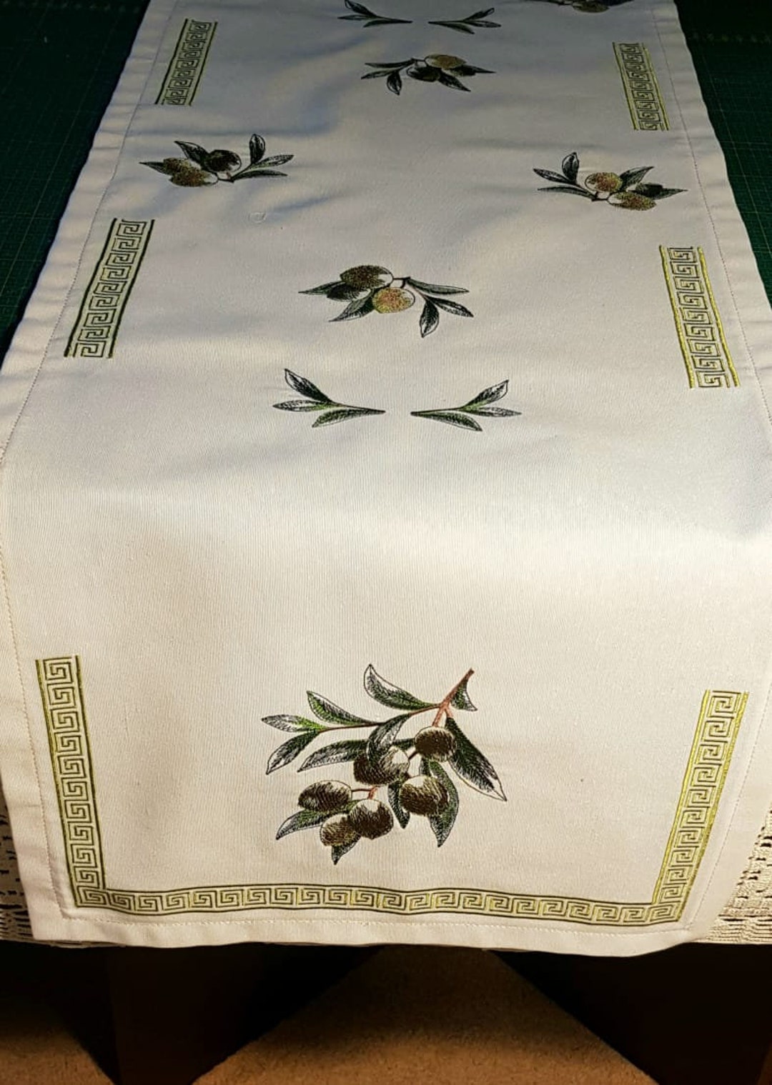 Linen Table Runner With Greek Meander and Olives Linen Table Runner ...