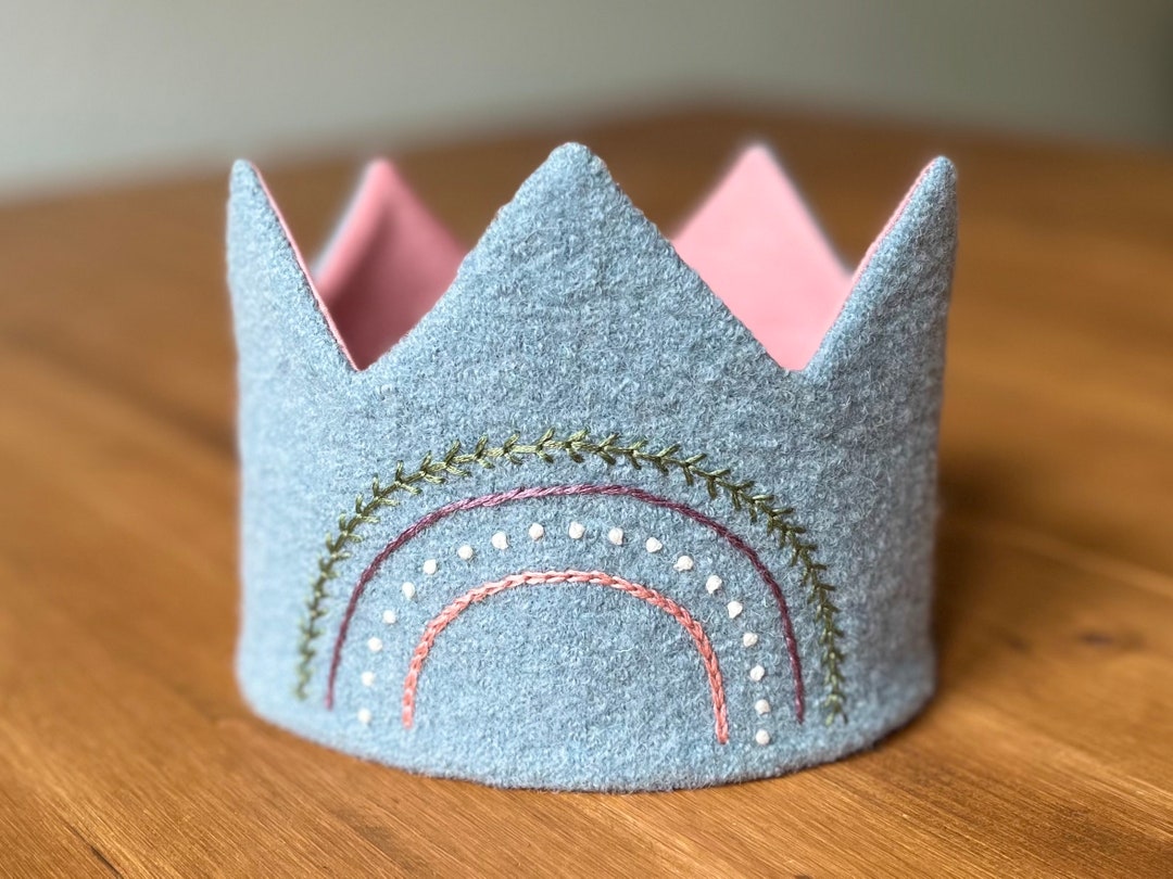 Embroidered Birthday Crown With Name Personalizable, Light Blue With ...