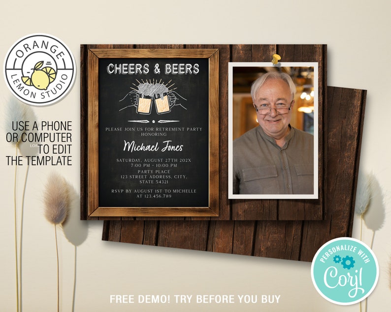 Editable Cheers Beers Retirement Invitation, Printable Cheers Beers ...