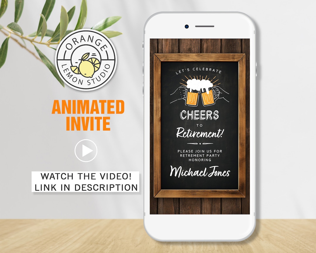 Cheers to Retirement Party Invitation, Animated Beers Retirement Invite ...