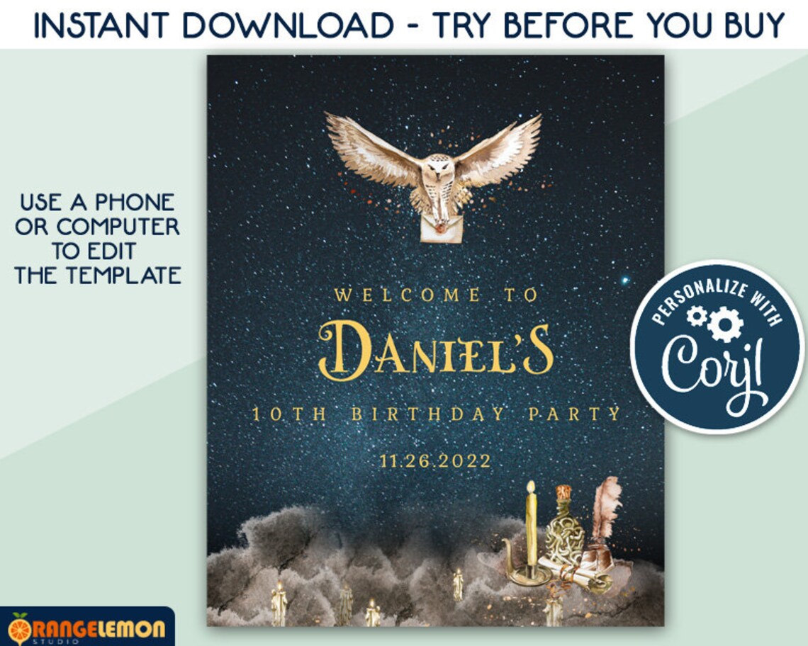 Editable Wizards Birthday Welcome Sign, Wizarding Theme Sign, 8x10 ...