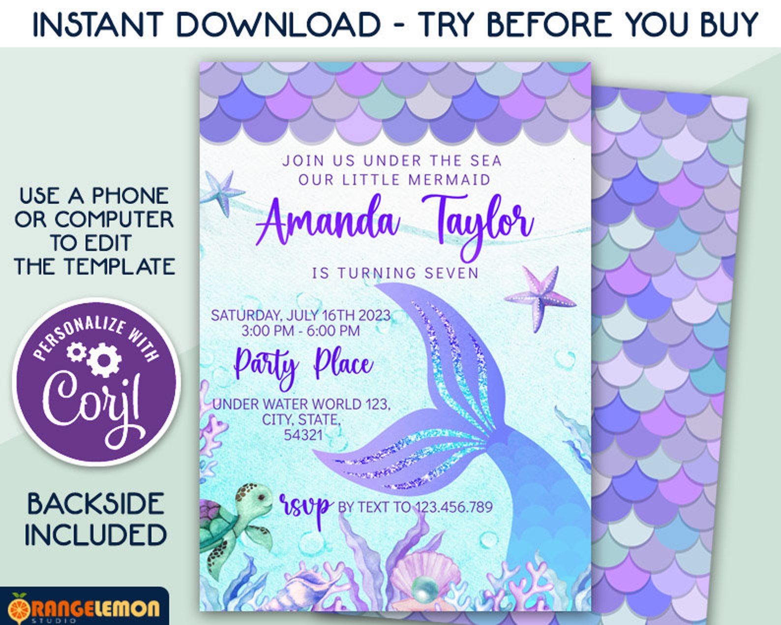 Mermaid Tail Birthday Invitation in Purple and Turquoise Color ...