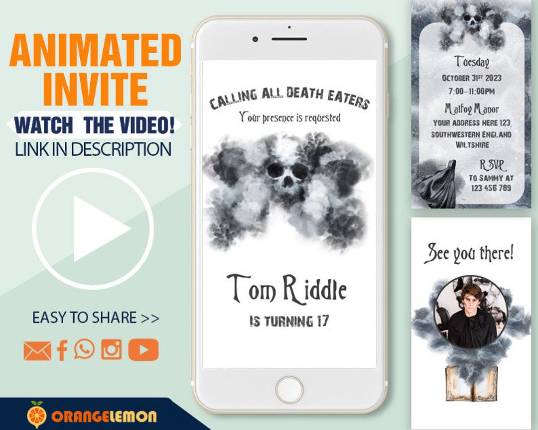 Animated the Dark Lord Invitation, Voldemort and Death Eaters Party ...