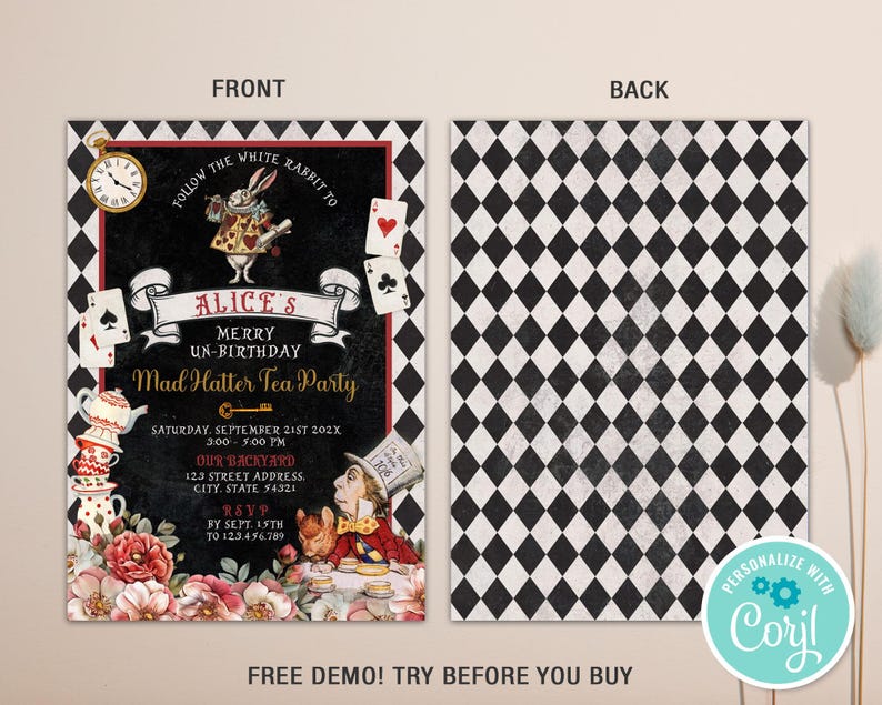Editable Mad Hatter Tea Party Invitation, Printable Alice in Wonderland ...