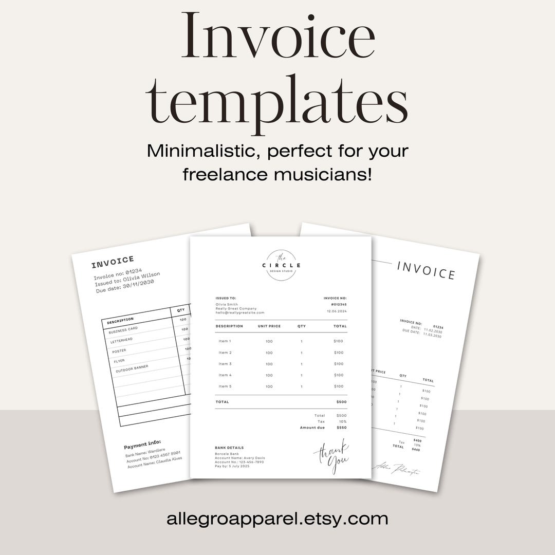 Minimalistic Invoice Template - Digital Download for Musicians - Etsy