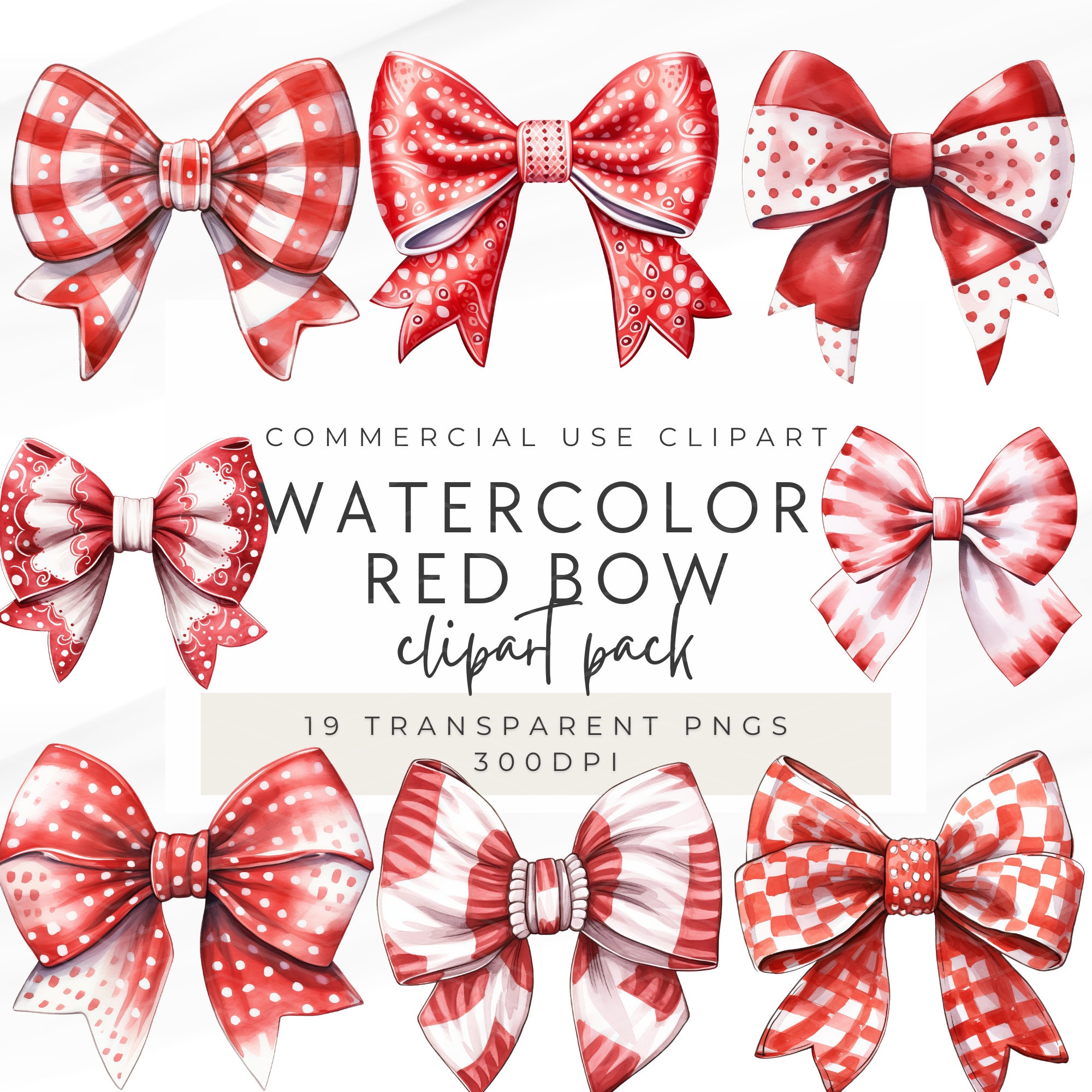 Red Bow Watercolor Clipart, Hair Bows Clip Art, Commercial Use ...