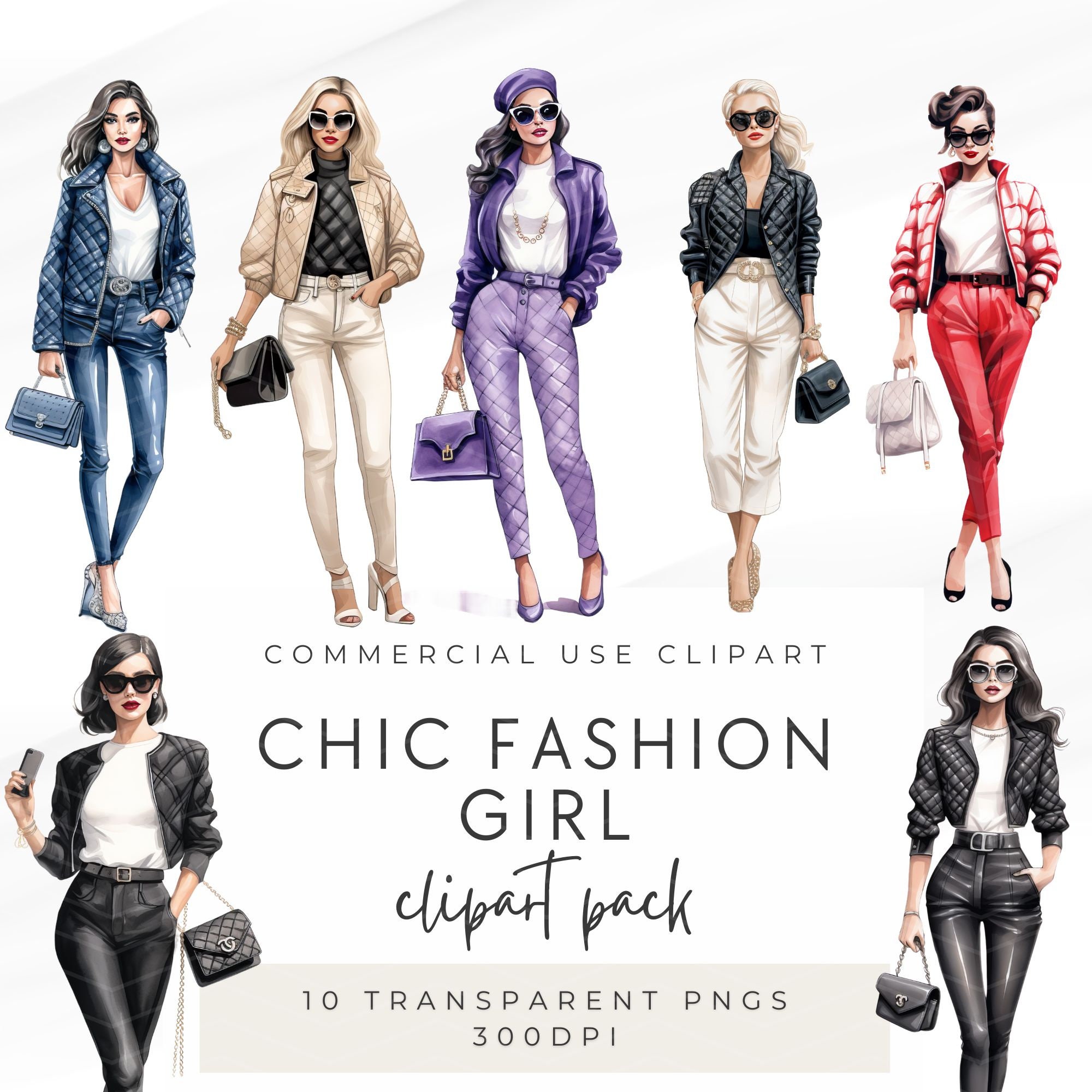 Chic Fashion Girl Clipart Bundle, Woman Clip Art, Clipart for ...