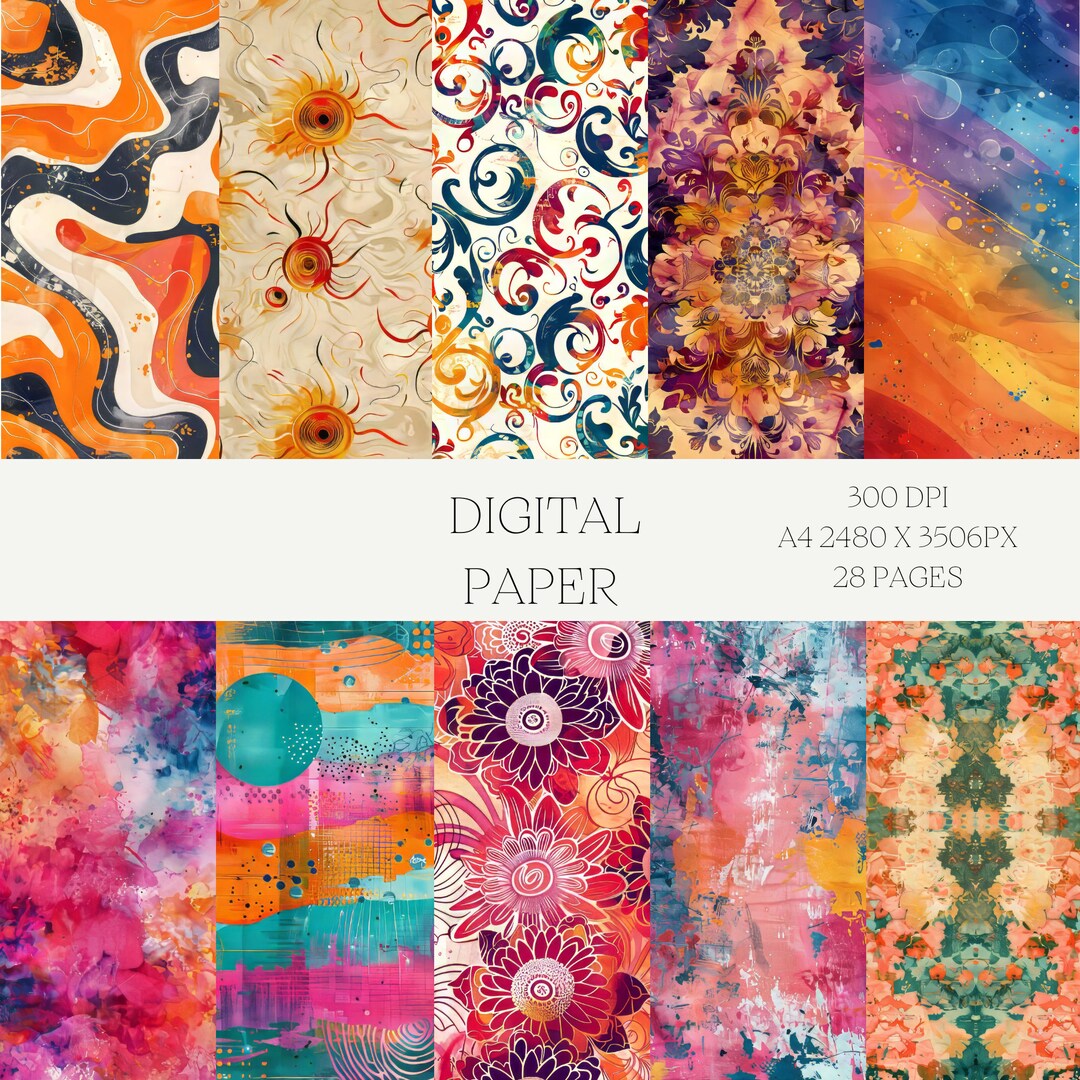 A4 Abstract Digital Paper | Commercial Use | Printable Backgrounds ...
