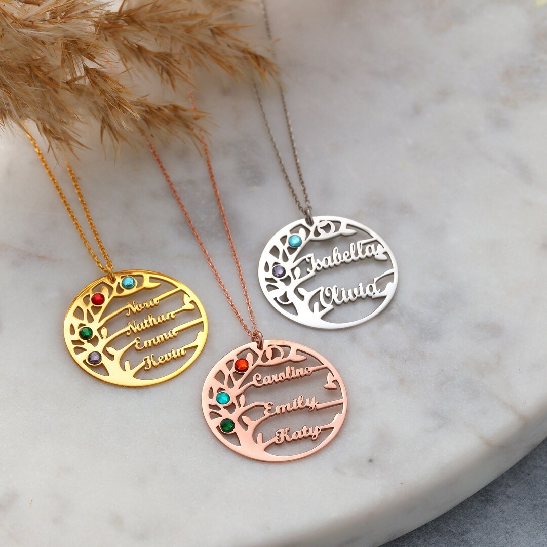 Family Tree Name Necklace Custom Family Tree of Life Necklace Gold ...