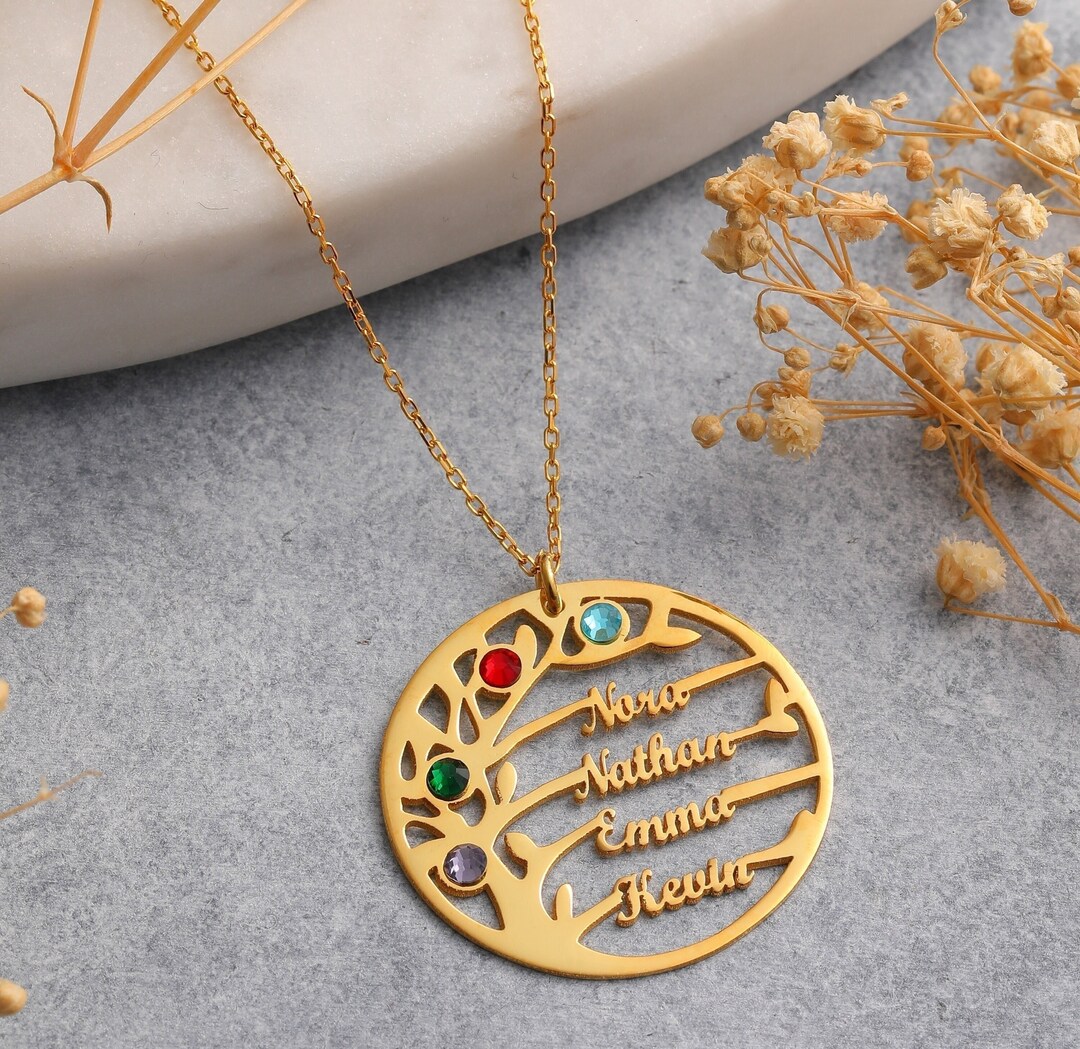 Family Tree Name Necklace Custom Family Tree of Life Necklace Gold ...