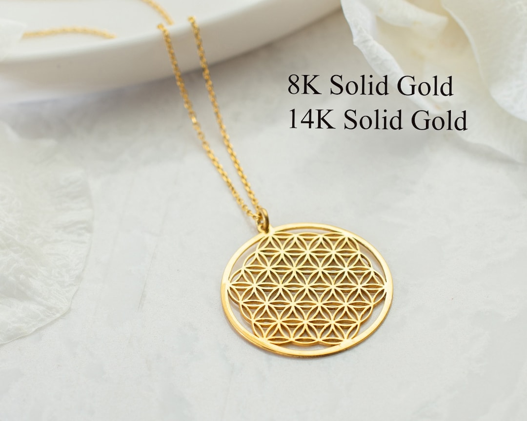 14K Solid Gold Flower of Life Necklace 8K Gold Dainty Yoga Necklace ...