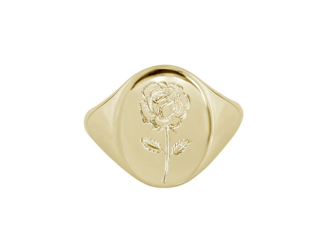925 Sterling Silver Rose Signet Ring Engraved Flower Rose Ring Oval ...