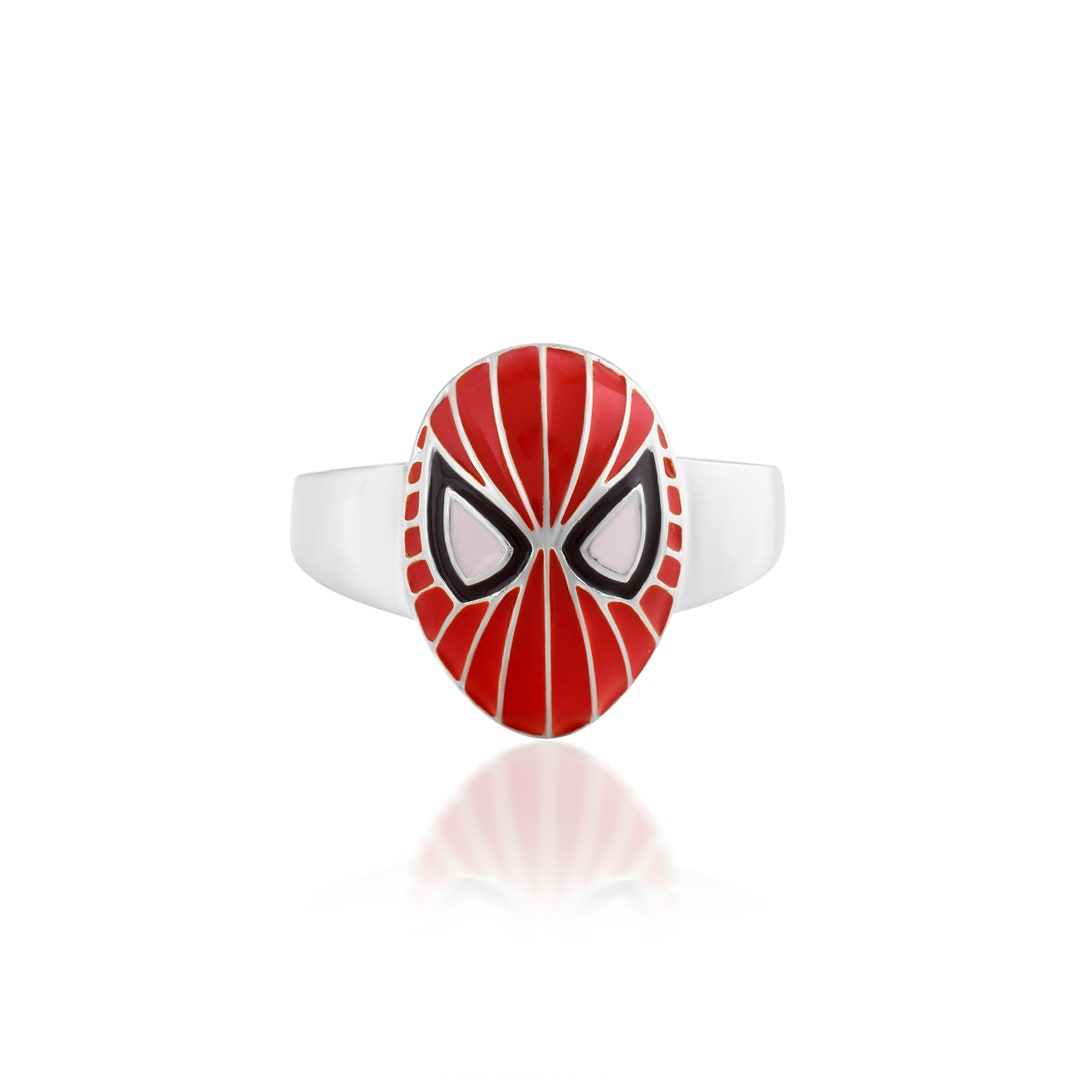 Spiderman Design Enamel Band Ring Spiderman Face Silver Ring Red ...