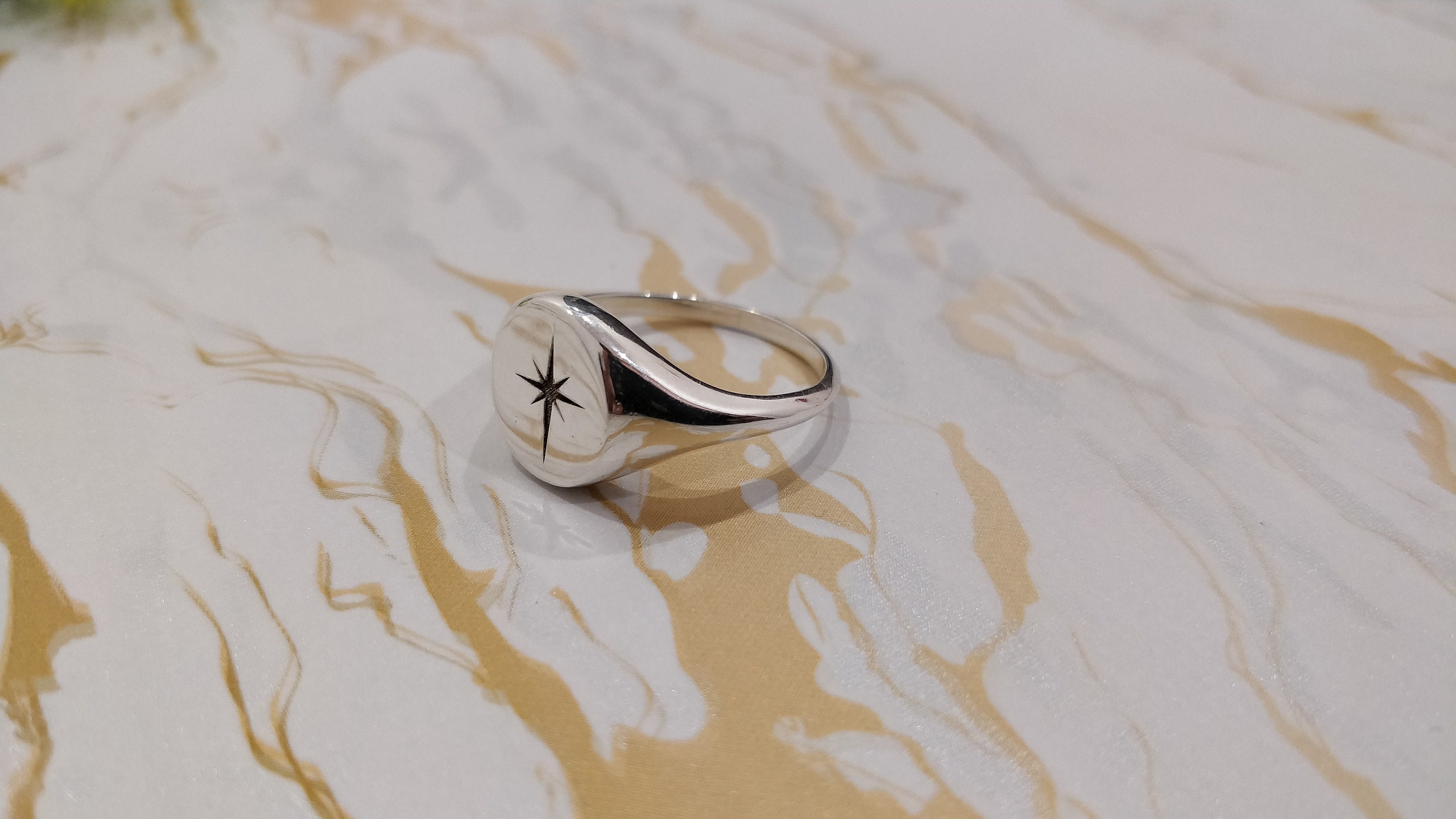 Starburst Signet Ring Celestial Signet Ring North Star - Etsy
